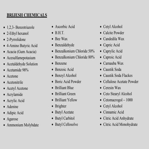 Product list brijesh chemicals - 1 | PPT