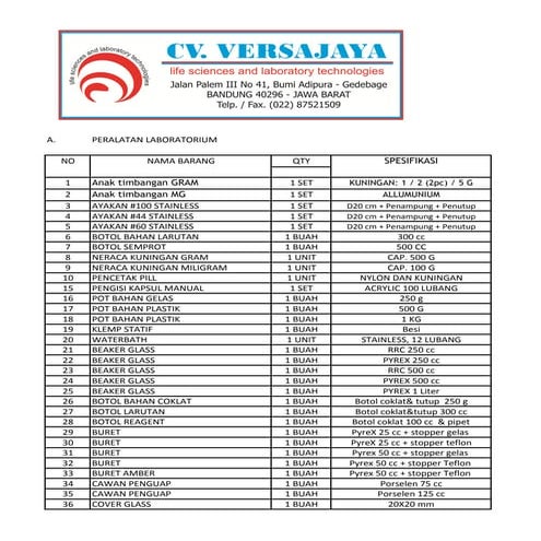 Product list peralatan lab | PDF