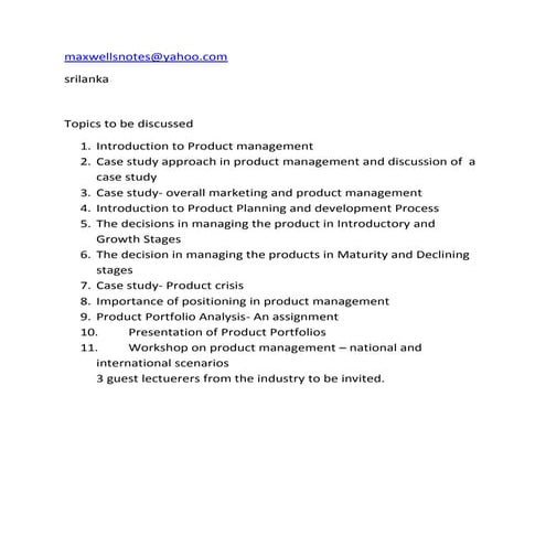 Product Management Syllubus for uni course | DOCX