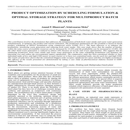 Product optimization by scheduling formulation & optimal storage strategy for multiproduct batch ...