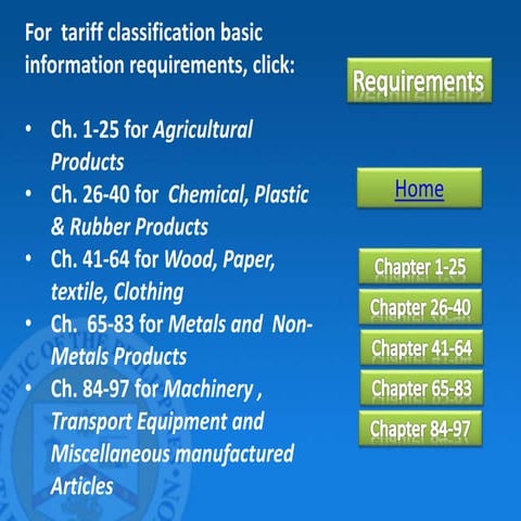 Sample tariff classification