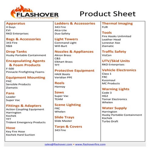 Flashover Fire Apparatus & Equipment Co. Product Sheet | PDF
