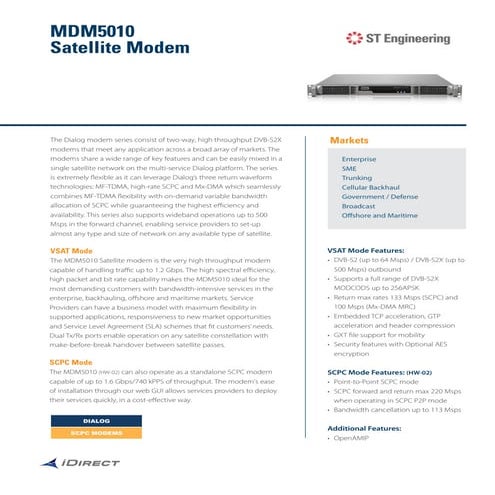 Product Sheet MDM5010 Satellite Modem | PDF