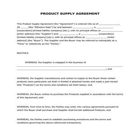 PRODUCT SUPPLY AGREEMENT | PDF
