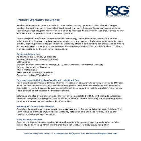 Product Warranty Insurance | PDF