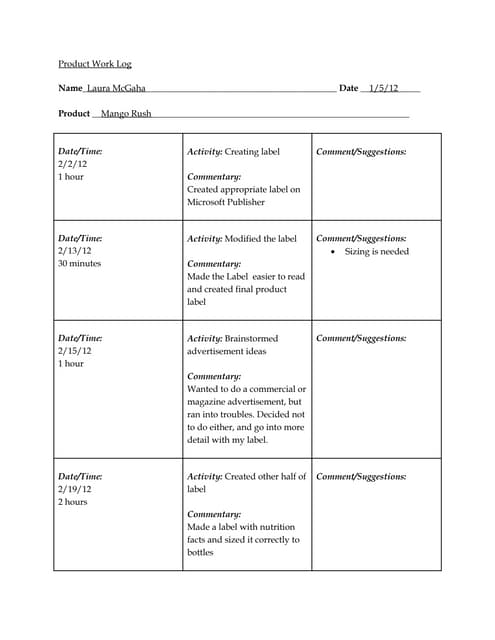 Product Work Log #1 | PDF