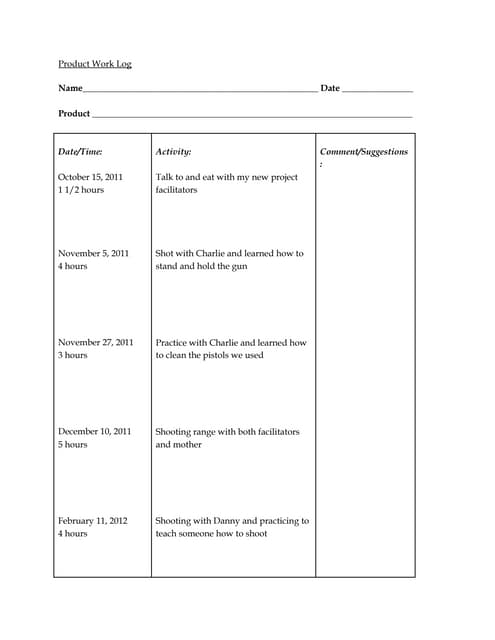My Product Work Log Senior Project | DOC