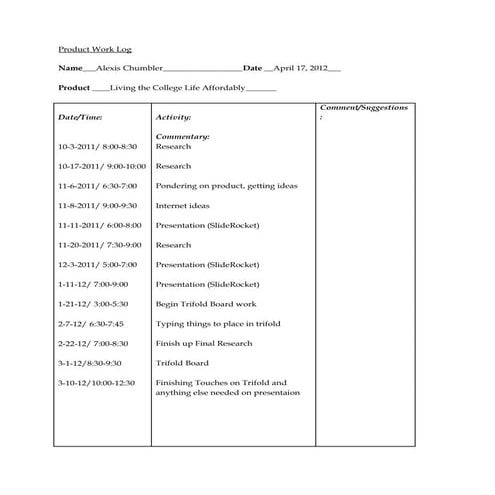 Product work log | DOC