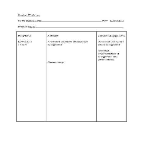 Product work log 1 | DOCX