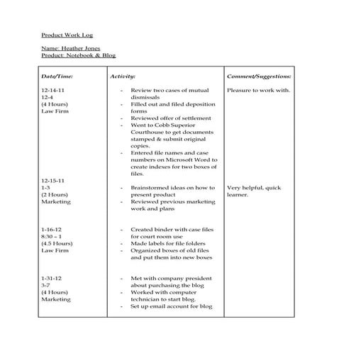 Product Work Log | PDF