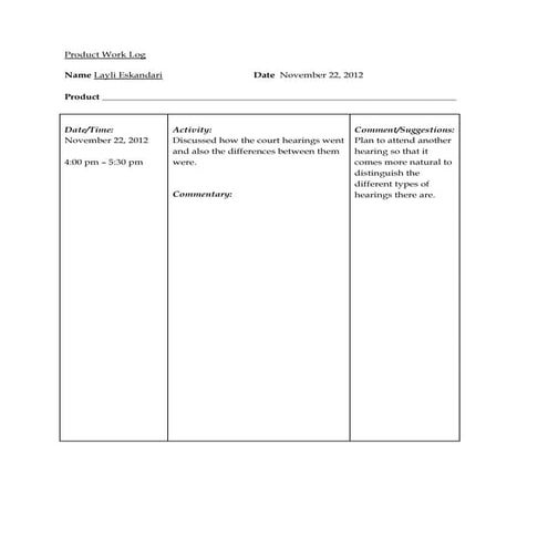 Product work log 03 01 | DOCX