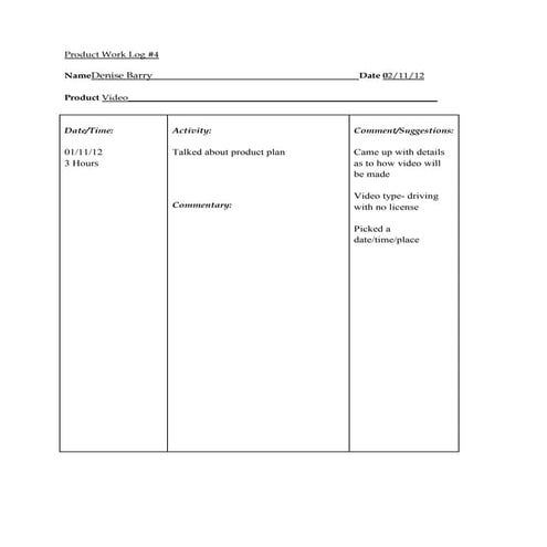 Product work log 1 | DOCX