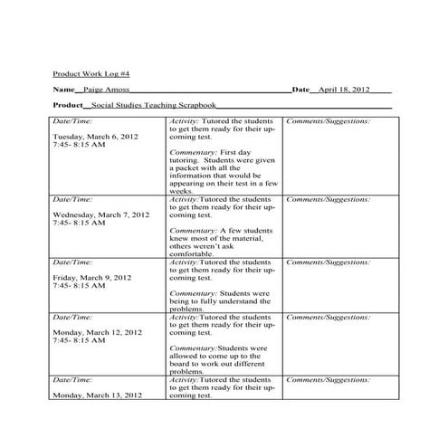 Product Work Log 4 | PDF