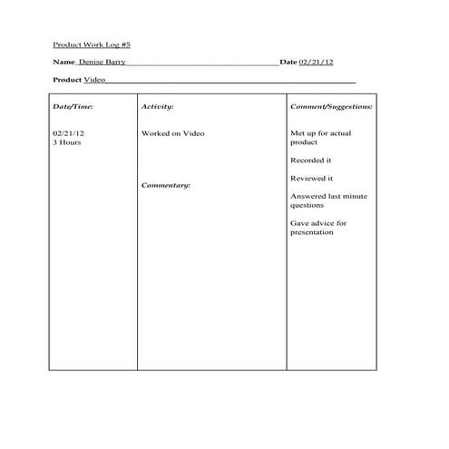 Product work log 1 | DOCX