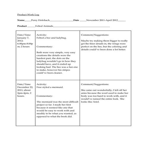 Product Work Log | DOC
