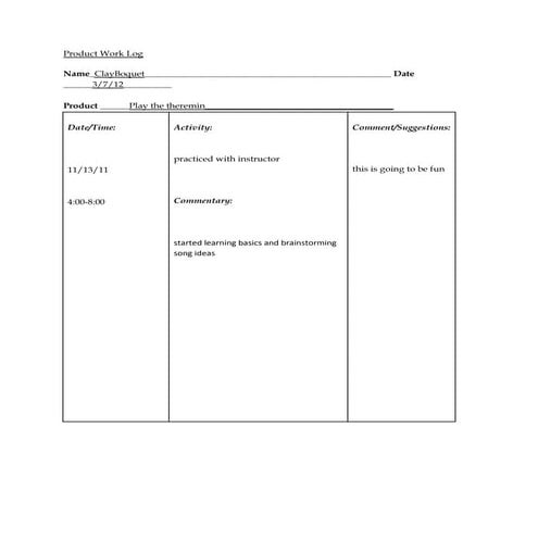 Product work log template 2011 12-7 | DOCX