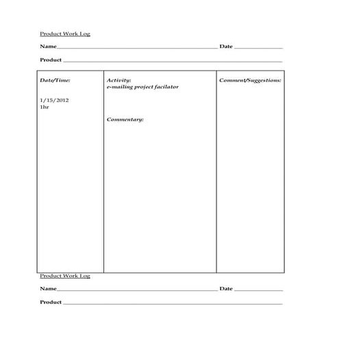 Product work log template 2011 12 | DOCX