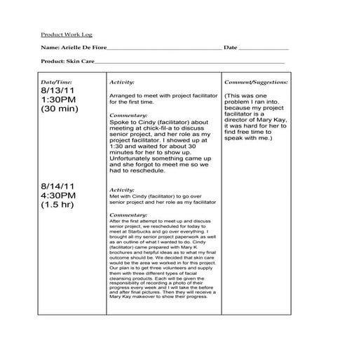 Product work log template 2011 12 | PDF