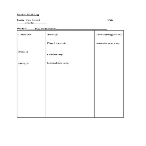 Product work log template 2011 12-6 | DOCX