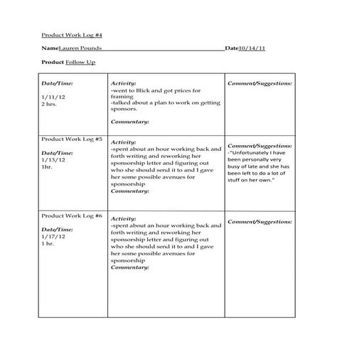 Product Work Log #3 | DOCX