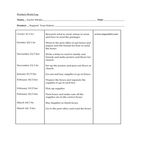 Taylor Mickle-Product work log template word | PDF