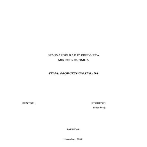 Produktivnost rada mikroekonomija | PDF