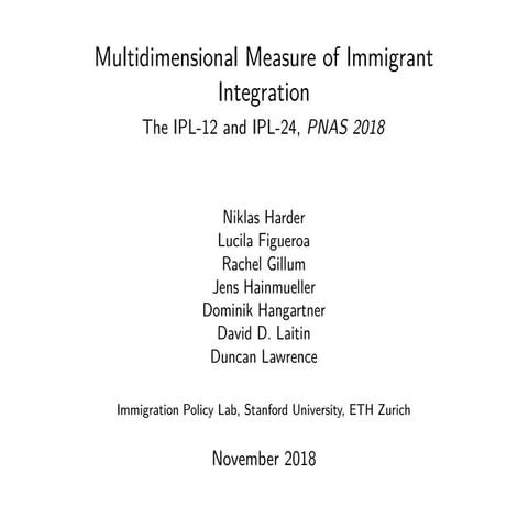 Professor Dr. David Laitin: Multidimensional Measure of Immigrant ...