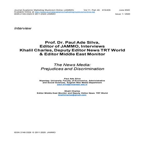 Prof. Dr. Paul Ade Silva, Editor of JAMMO, Interviews Khalil Charles ...