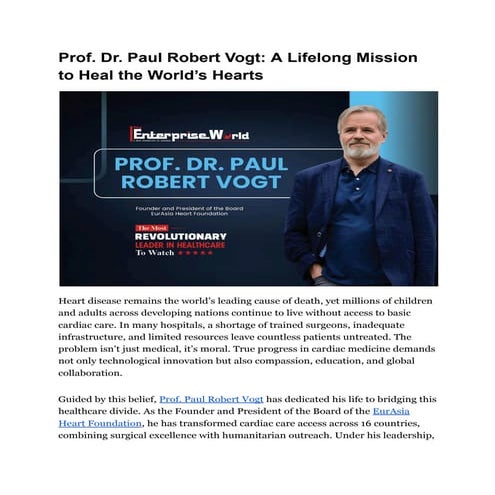 Prof. Dr. Paul Robert Vogt_ A Lifelong Mission to Heal the World’s ...