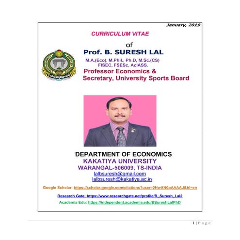 Prof b suresh lal cv 2019 | PDF