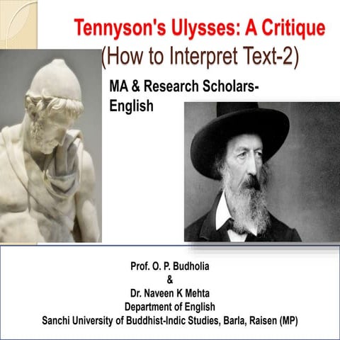Prof. OP Budhoila & Dr NK Mehta: Tennyson's Ulysses: A Critique ( How ...