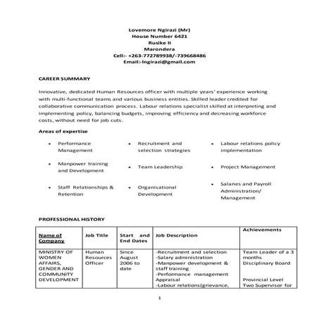 Michael Mangwende - CV - 2016 | PDF