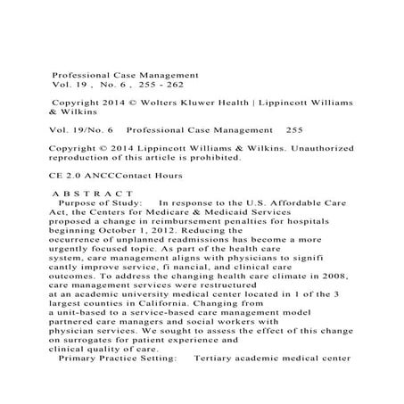 Professional Case Management Vol. 19 , No. 6 , 255 - 262.docx