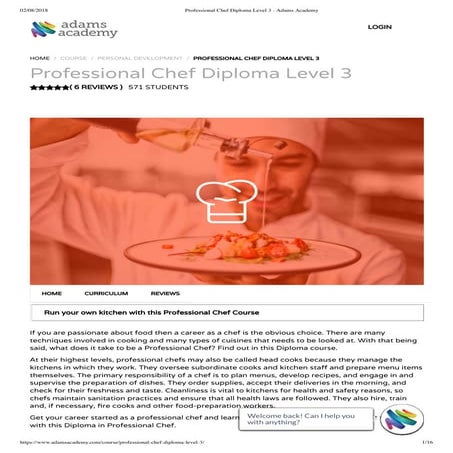 Professional Chef Diploma Level 3 - Adams Academy | PDF