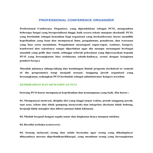 Professional conference organizer | DOCX