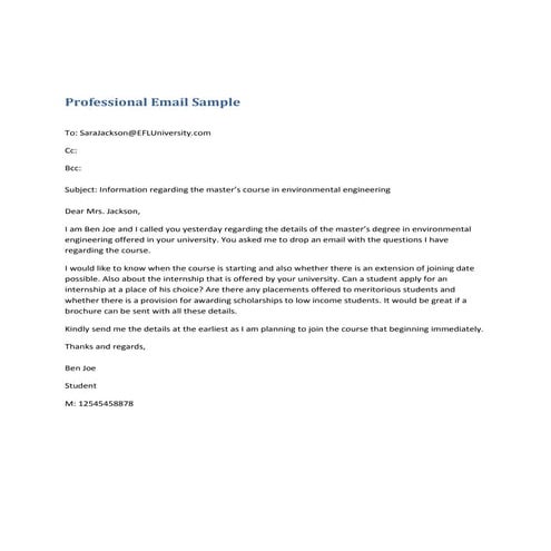 Professional Email Sample | DOC