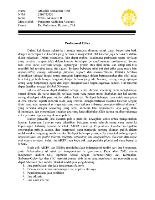 Etika profesional dan tanggung jawab hukum auditor | PDF
