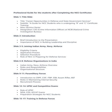 Professional Guide for the students after Completing the NCC B and C ...