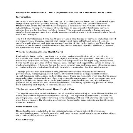 Comprehensive Guide to Professional Home Health Care: | DOCX