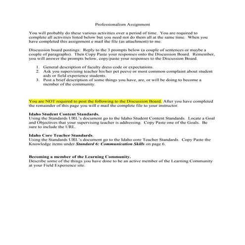 Professionalism assignment | DOCX