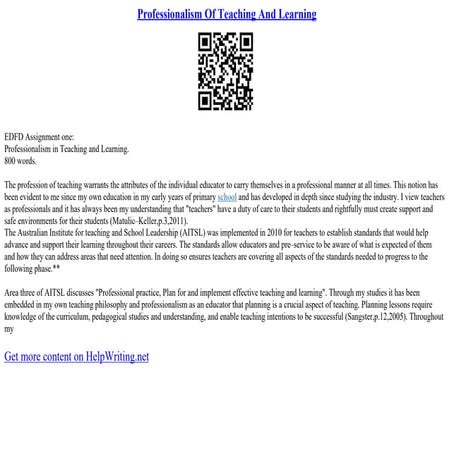 Professionalism Of Teaching And Learning | PPT