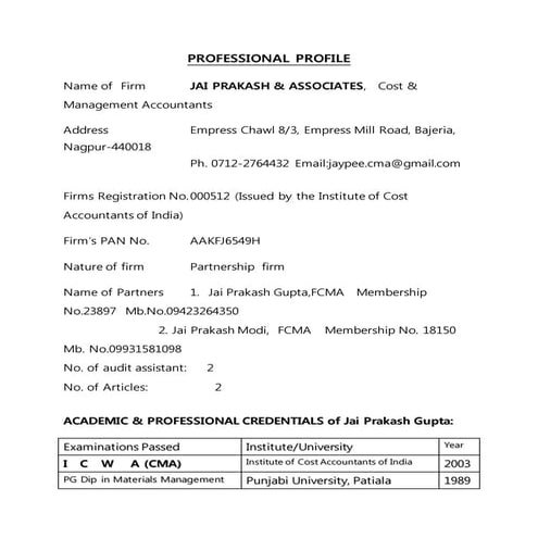 Professional profile | DOCX