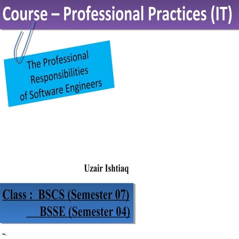 Professional responsibilities of software engineering | PPT