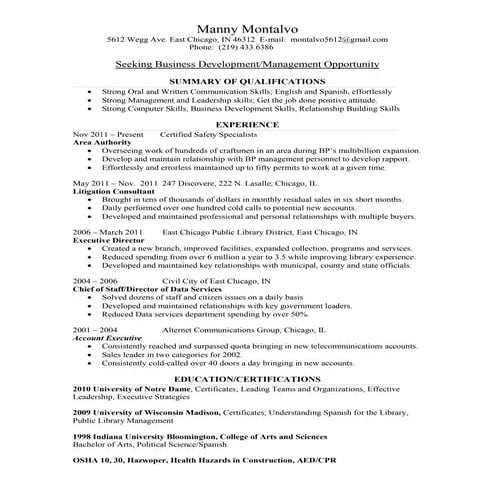 Manny Montalvo East Chicago Professional resume | PDF