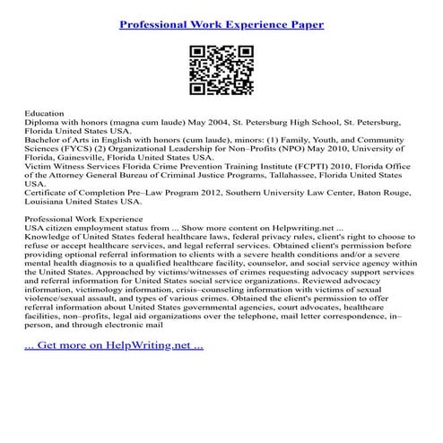 Professional Work Experience Paper | PDF