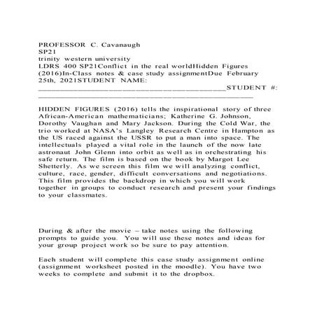 Professor c. cavanaugh sp21trinity western universityldrs 400 | DOCX