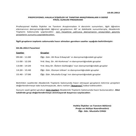 Profesyonel Halkla İlişkiler ve Tanıtım Araştırmaları II Dersi Final ...