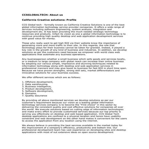 Ccsglobaltech About Us Pdf