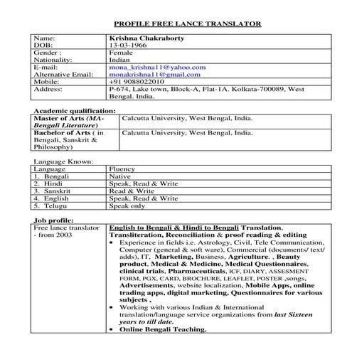 Profile bengali translator krishna chakraborty | PDF