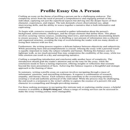 Profile Essay On A Person. Example Of Personality Profile Essay | PDF
